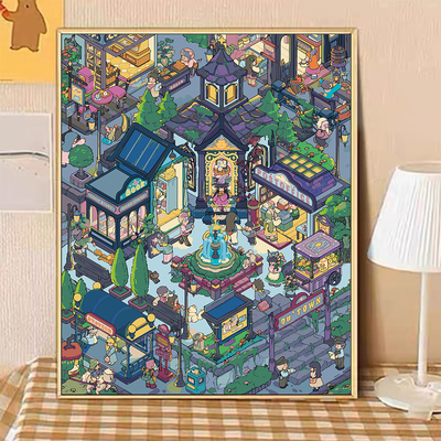 宝藏湾 数字油画diyD小镇-夜可爱治愈填色多色填充数字画独家画