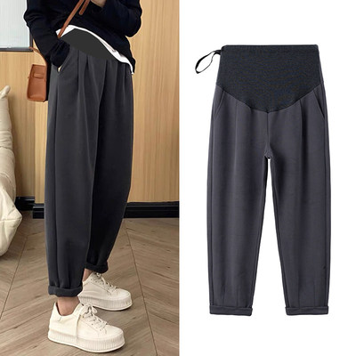 孕妇秋冬加绒宽松显瘦九分哈伦裤高腰托腹时尚休闲1390