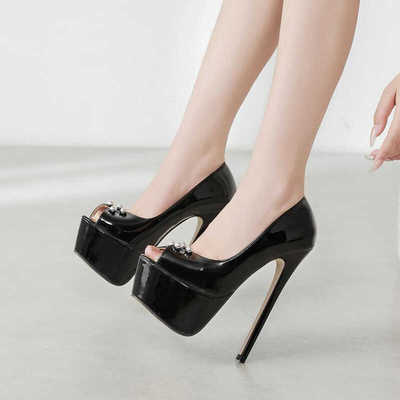 超高跟床上女鞋细跟16cm恨天高防水台性感鱼嘴鞋夜场浅口单鞋模特