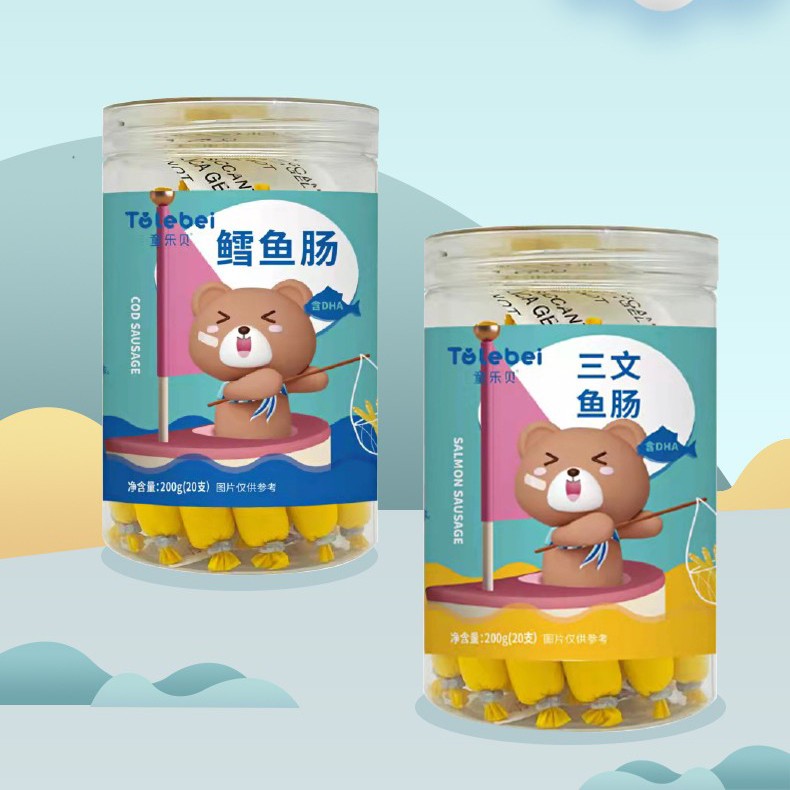 童乐贝三文鱼肠鳕虾肠 宝宝辅食零食深海鳕鱼肠10g*20支 高含量