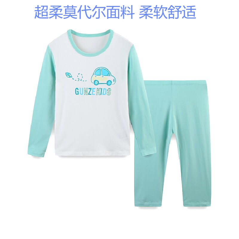 包邮日本郡是GUNZE儿童内衣春秋莫代尔男中大童家居服睡衣套装