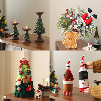 圣诞节日氛围布置christmas装饰品毛绒圣诞松树烛台摆件拍摄道具