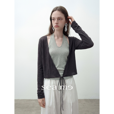 Seame汐觅 4/7【新品95折】划向静音 假两件设计感挂脖T恤上衣女