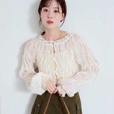 Kastane日系褶边褶皱纽扣衬衫