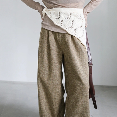 selectMOCA格粗花呢褶裥阔腿裤