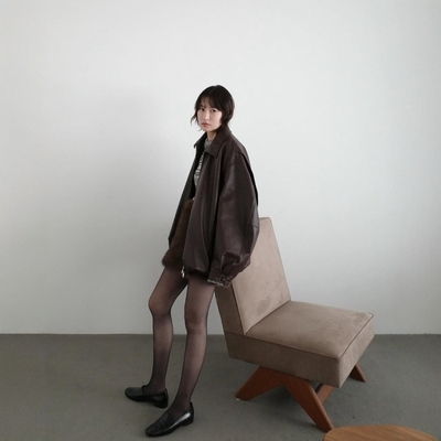 CLANE休闲人造革拉链夹克外套