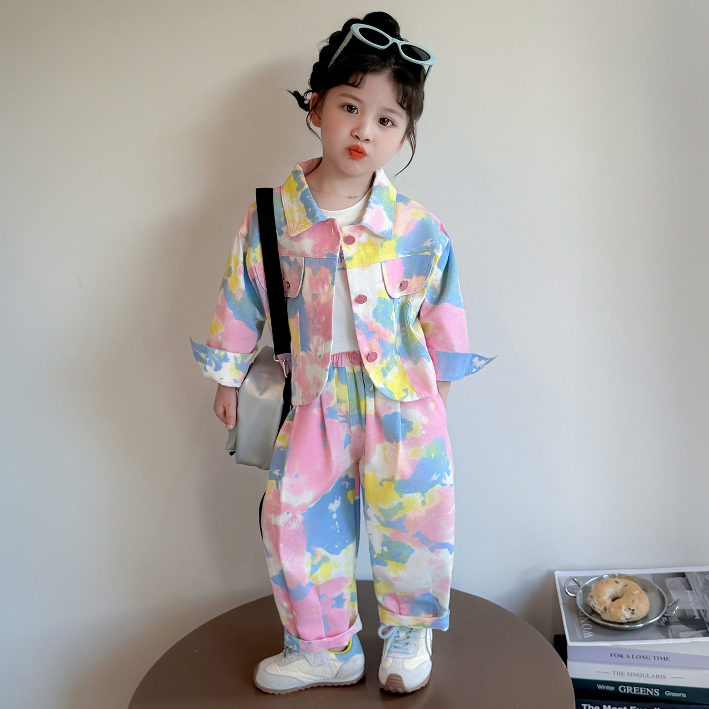 女童秋装套装2026新款洋气儿童装扎染牛仔外套时髦宝宝春秋两件套