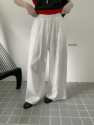JUICE260082韩系高腰抽绳松紧腰薄款宽松显瘦阔腿裤休闲长裤子潮