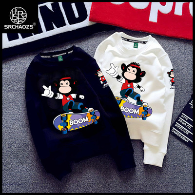 港风卡通印花套头情侣圆领卫衣