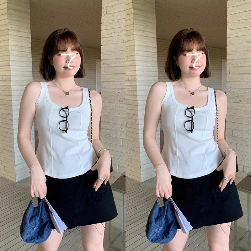 大码微胖mm遮肚子百搭打底吊带背心女装收腰显瘦内搭无袖t恤上衣2
