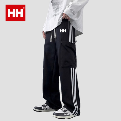 官方正品HH条纹百搭工装裤男款美式三条杠裤子宽松直筒运动休闲裤