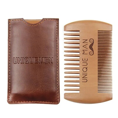 Men's Wooden Beard Comb with Leather Case Mustache Hair Com