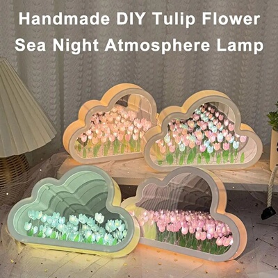 DIY Cloud Mirror Tulip Lamp Night Light Girl Bedroom Orname