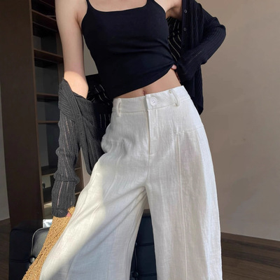 2026Summer Women's White Linen Cotton Pants, Old Money Style