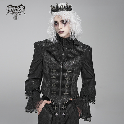 DevilFashion哥特风黑色暗纹提花双排扣马甲WT098