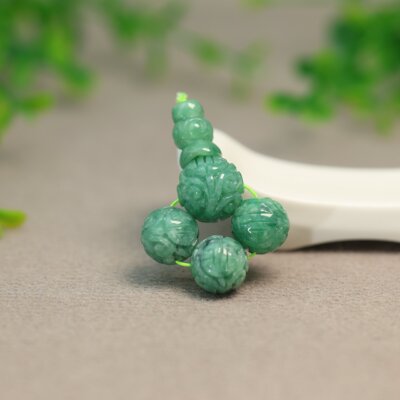 翡翠团寿龙纹雕花珠子三通佛头