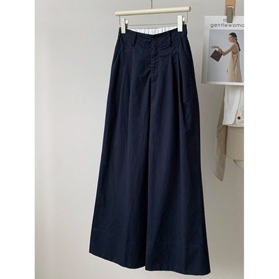 小菲家~藏青色洗水棉休闲裤女夏2025新款韩版百搭宽松高腰阔腿裤