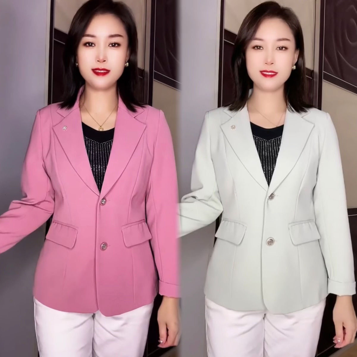 单排扣小西装外套女士短款2025春秋新款大码妈妈休闲百搭西服上衣