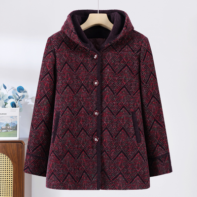 中老年人奶奶装加棉毛呢外套