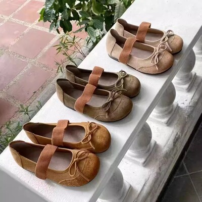 通宝牛皮文艺擦色简约玛丽珍女鞋