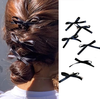 芭蕾少女发饰黑色蝴蝶结发夹边夹