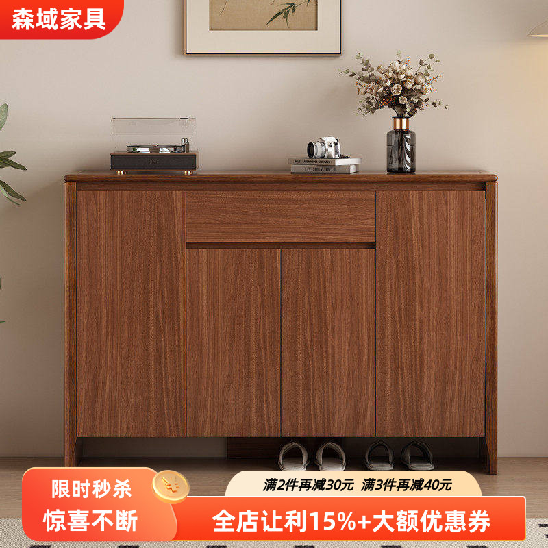 新中式实木鞋柜家用客厅靠墙玄关柜2025新款入户门口隔断柜胡桃色