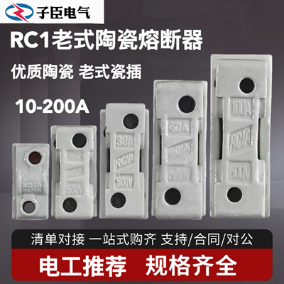 RC1保险丝底座瓷插陶瓷白半封闭插入式熔断器套10A15A30A60A100A
