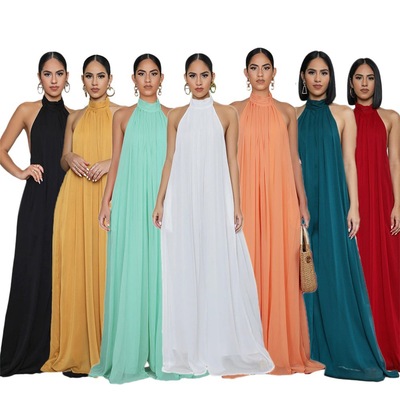 欧美跨境休闲雪纺宽松露背女装