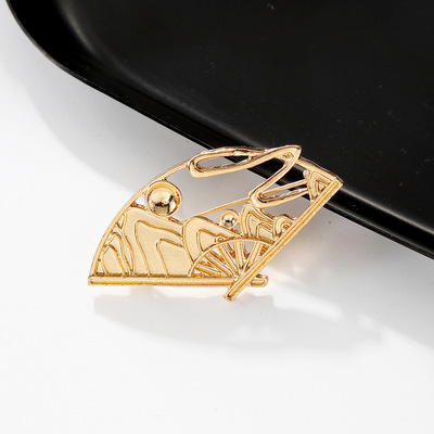 中国风锦绣山河扇子胸针非遗螺钿仿烧蓝点翠国潮别针底胚diy配饰