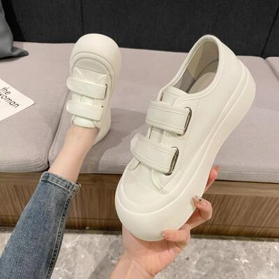 厚底魔术贴小白鞋女真皮板鞋