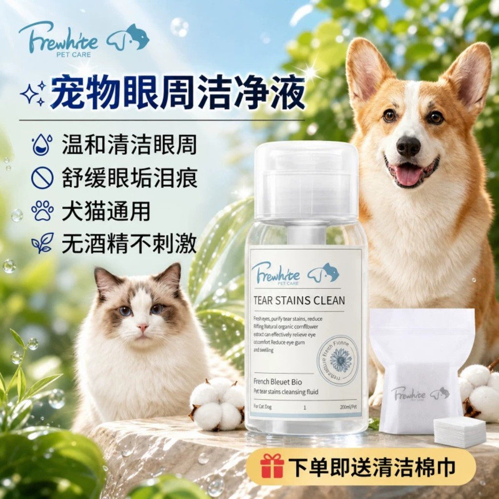 富瑞白眼周清洁水泪痕湿巾宠物清洁擦眼屎猫狗通用眼部清洁护理水