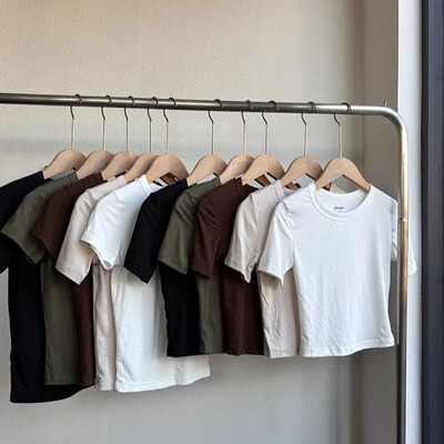 Morningoolala 比SKIM好穿啊 人棉高弹短款正肩基础款短袖t 女款