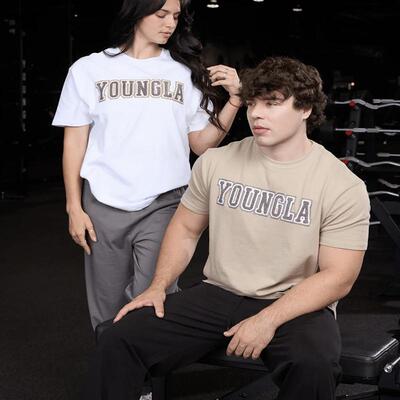 Morningoolala YLA布绣美式复古运动休闲健身短袖上衣 男女同款