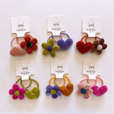 ins秋款深色系丝绒桃心花朵发圈