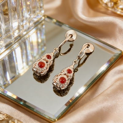 瑞士 Francesca  镂空红玛瑙葫芦耳饰耳环气质耳坠无耳洞显白耳环