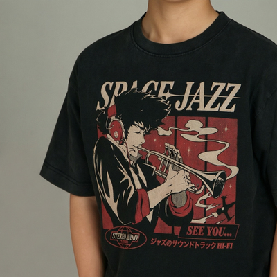 太空爵士 直喷印花vintage复古美式休闲水洗做旧长短袖T恤上衣tee