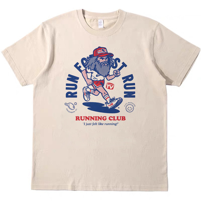 跑步俱乐部阿甘正传阿美咔叽美式复古vintage短袖男女T恤纯棉tee