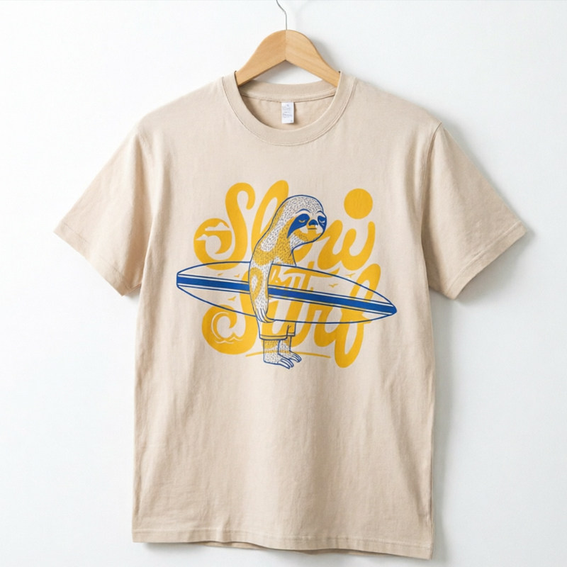 趣味冲浪树獭 美式复古vintagetee男女情侣短袖t宽松纯棉T恤