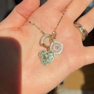 vintager中古蓝色太阳花爱心项链