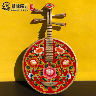 彩绘复古弹拨演奏乐器月琴装饰背景墙花卉云南彝族特色藏式手绘阮
