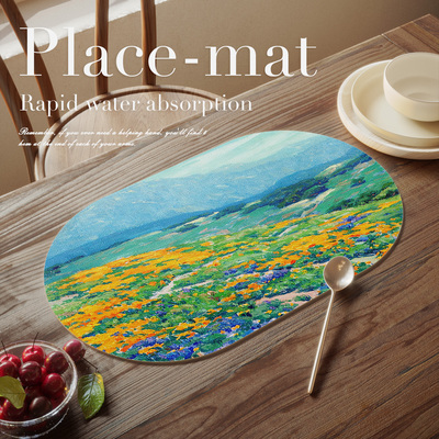 雷蒙德油画餐桌垫高级感轻奢隔热垫防烫西餐垫防水防油皮革餐垫北