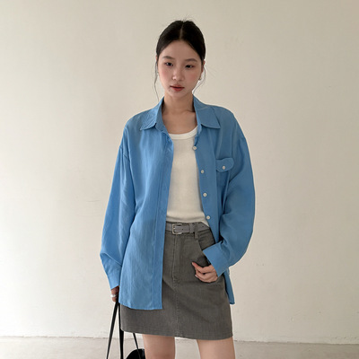 【欧凡】口袋设计天丝棉长袖纯色衬衫女装夏季防晒衫空调衫11232