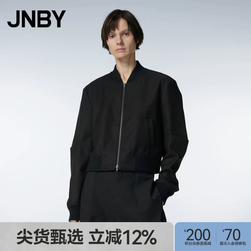 JNBY/江南布衣秋冬毛呢夹克棒球服短外套镂空简约通勤开襟上衣女