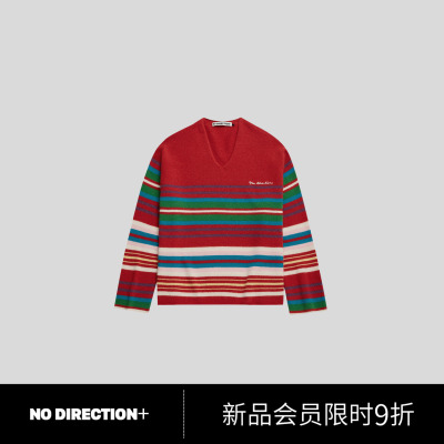 NO DIRECTION+2026冬艺术感羊毛V领彩条套头针织衫N640139651D52