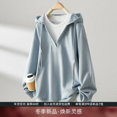 IHIMI拼接帽衫上衣女卫衣