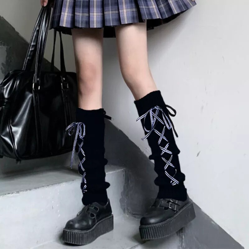olita堆堆袜JK女秋冬保暖小腿套日系软妹针织白色毛线辣妹袜套