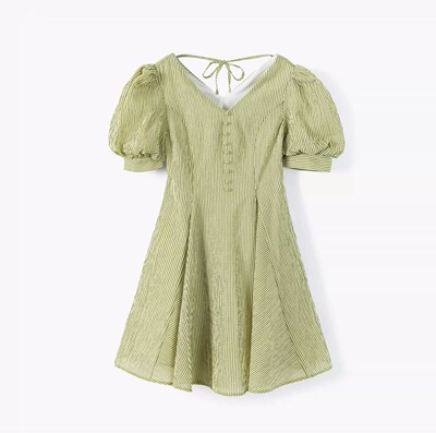 4.15清仓L町 爱jt混发 小个子女甜美可爱显瘦格纹泡泡袖短连衣裙