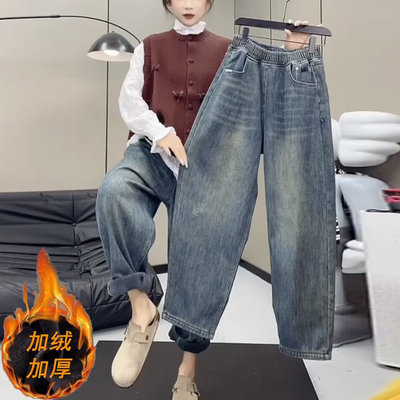 复古森系牛仔裤女高腰显瘦