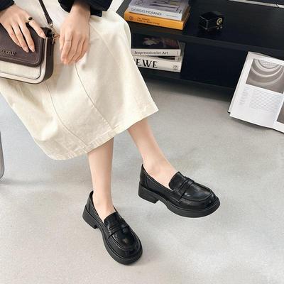 巧煜软皮黑色乐福鞋女春秋新款