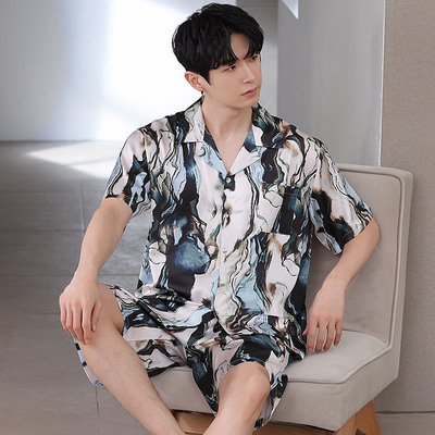 【大码】夏季大码男士冰爽丝睡衣短袖可外穿家居服-24073油画